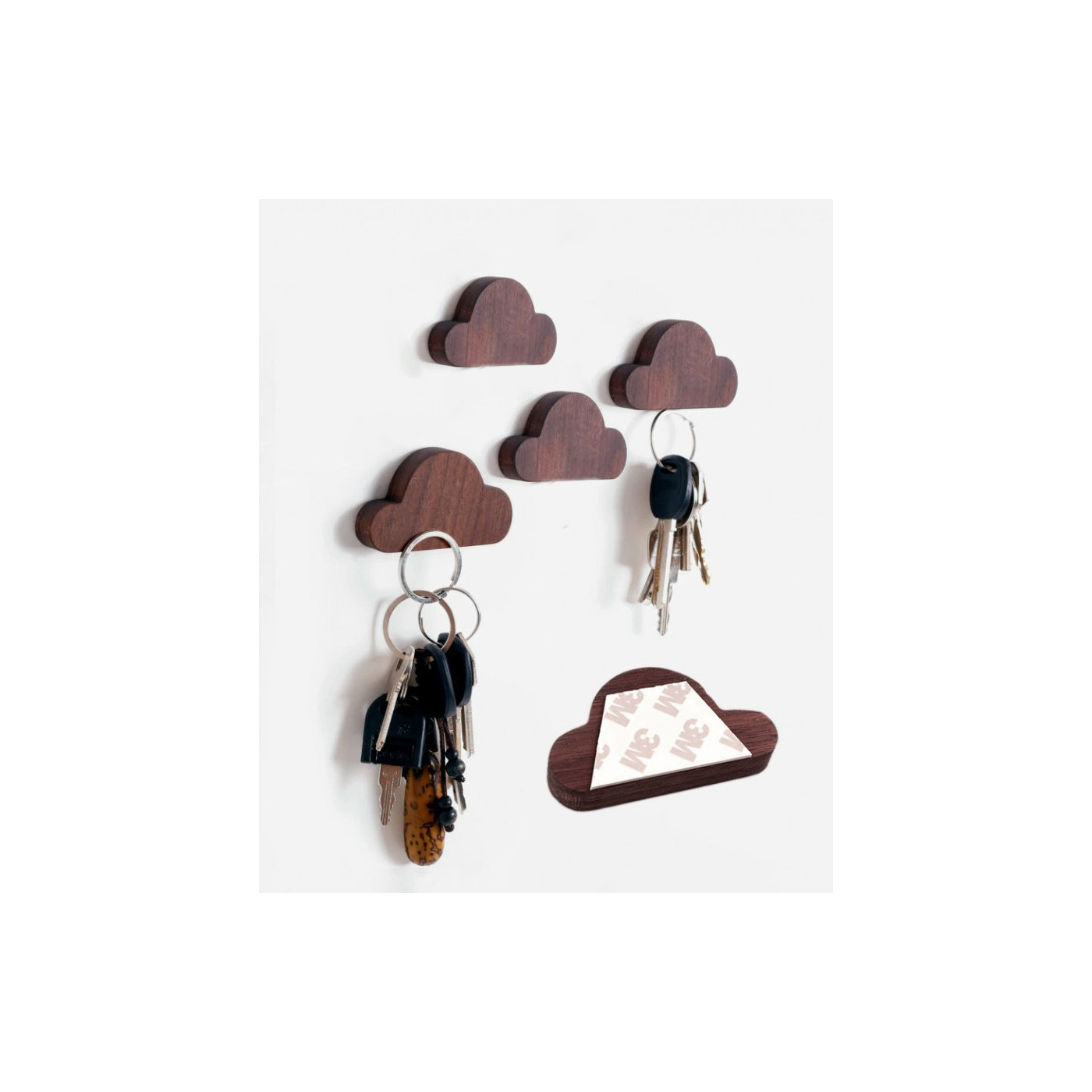 Set of 4 wooden key holders (cloud, magnetic, beech wood) - Wood, Tools ...