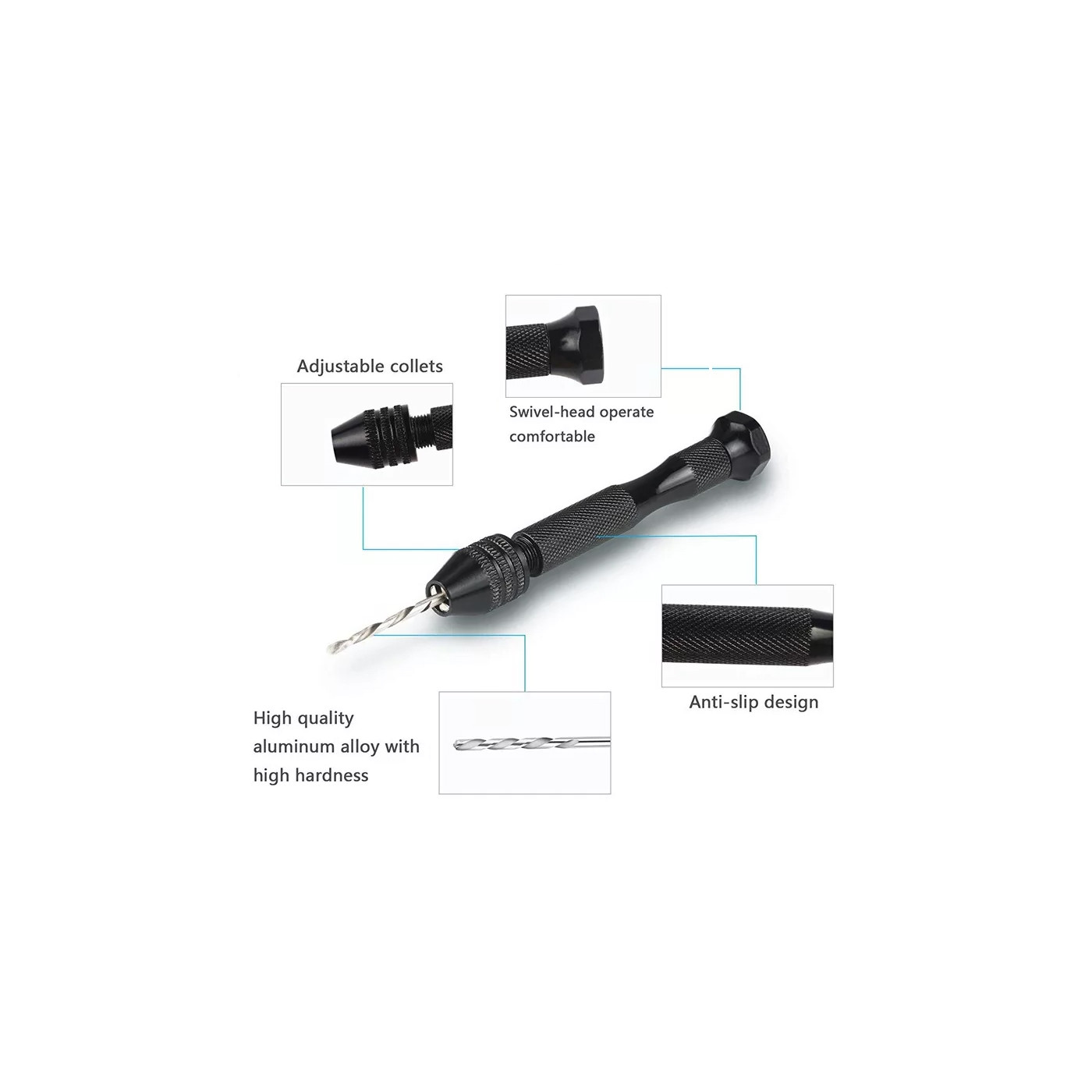 Solid håndbor med 10 bor (sort, 0,8-3,0 mm) - Wood, Tools & Deco