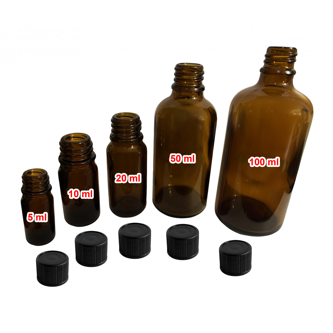 Set of 50 glass bottles (5 ml) with black screw cap - Wood, Tools & Deco