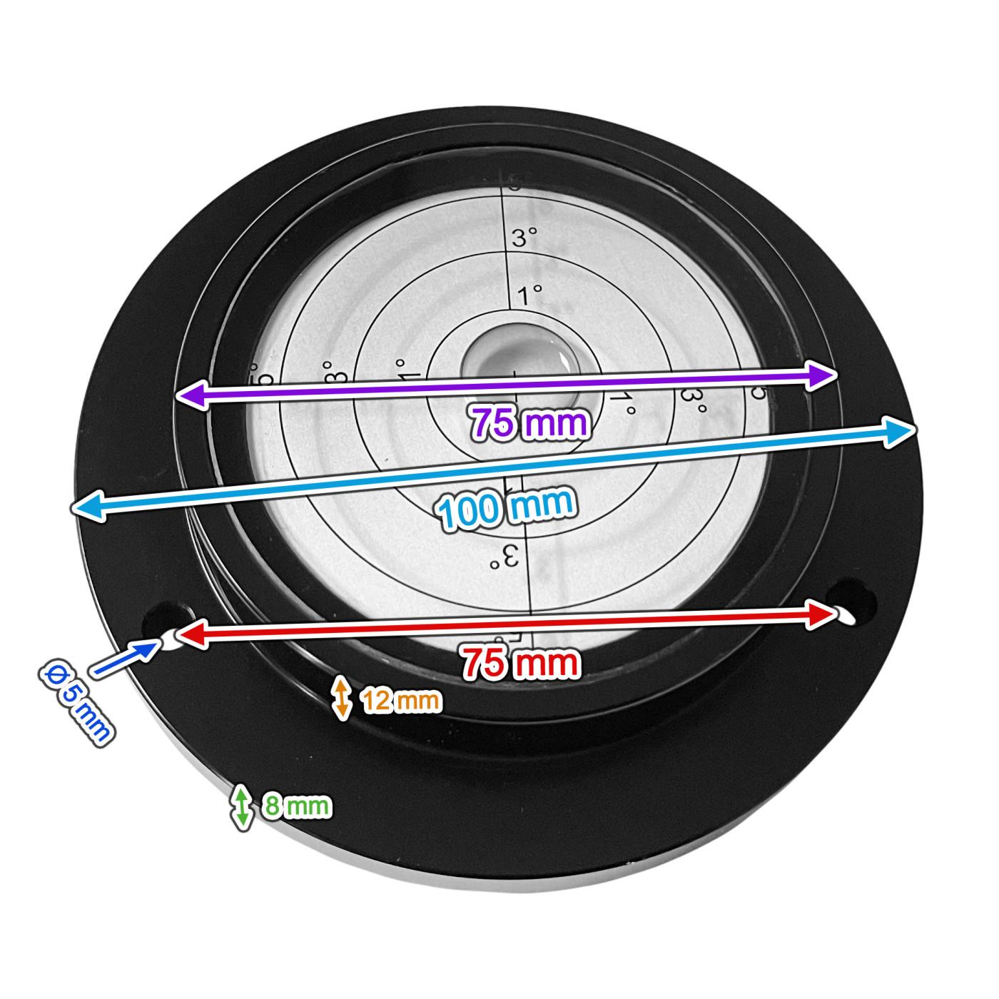 Extra big round bubble level with metal case (100x75x20 mm, black ...