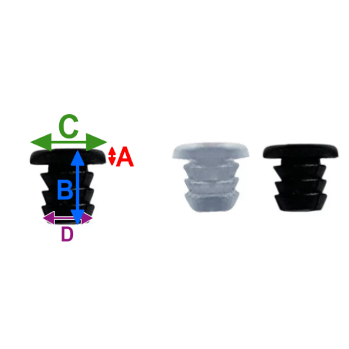 Set of 100 PVC plugs, buffers, bumpers (inside, round, 5.0 mm, black ...