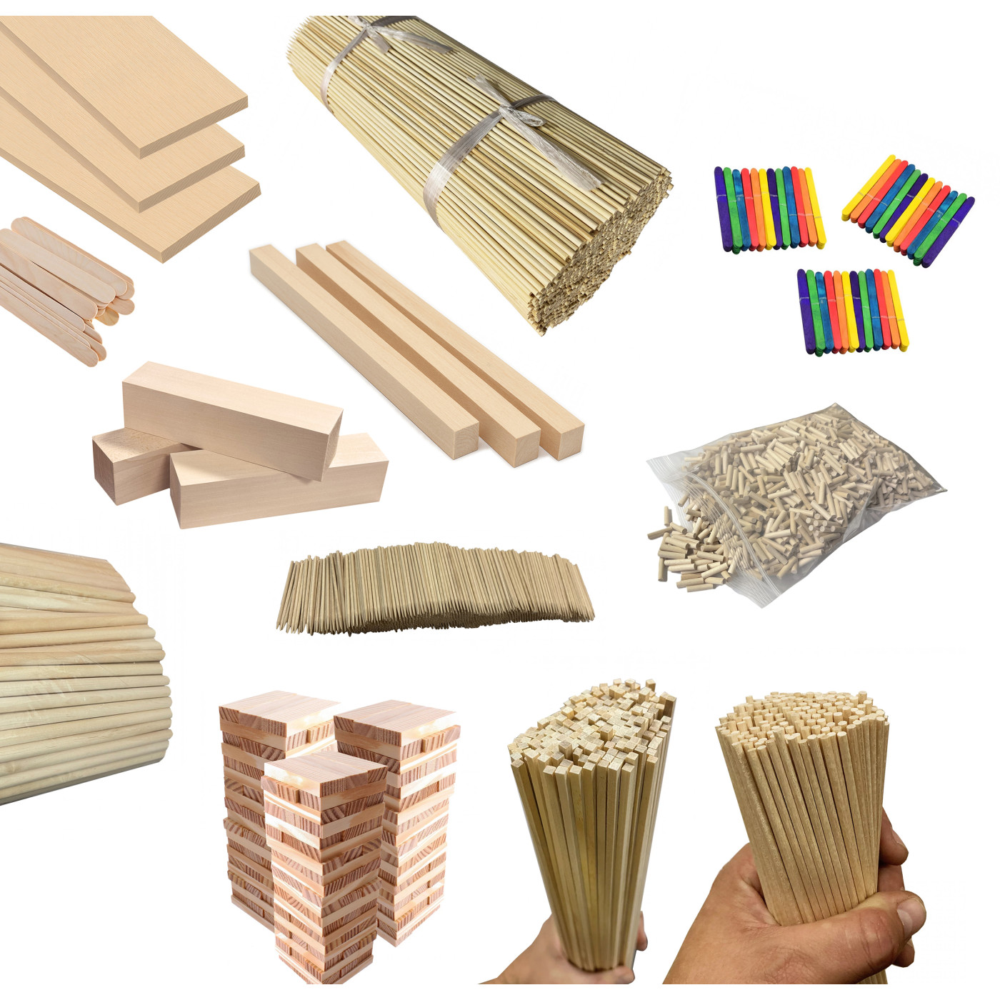Set of 250 wooden sticks (5 mm x 20 cm, birch wood, pointed) - Wood ...