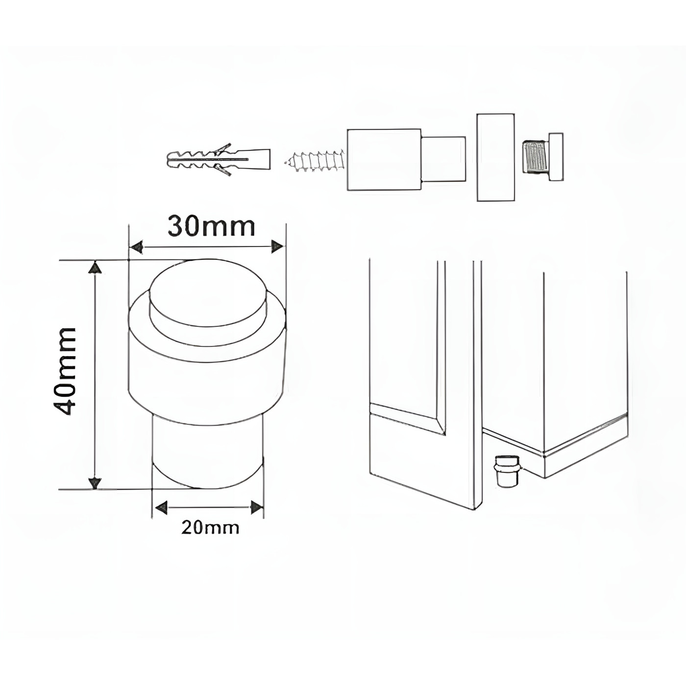 Metal door stopper with rubber ring, silver (3 cm diameter, 4 cm height ...