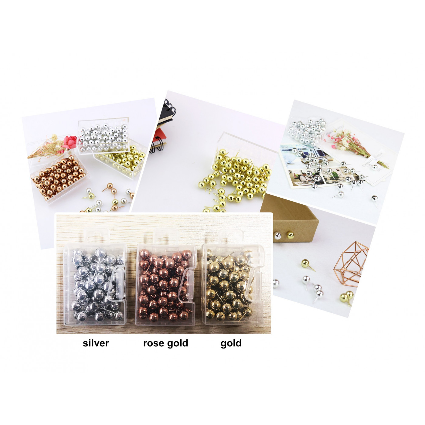 Set of 250 pcs ball push pins: rose gold - Wood, Tools & Deco