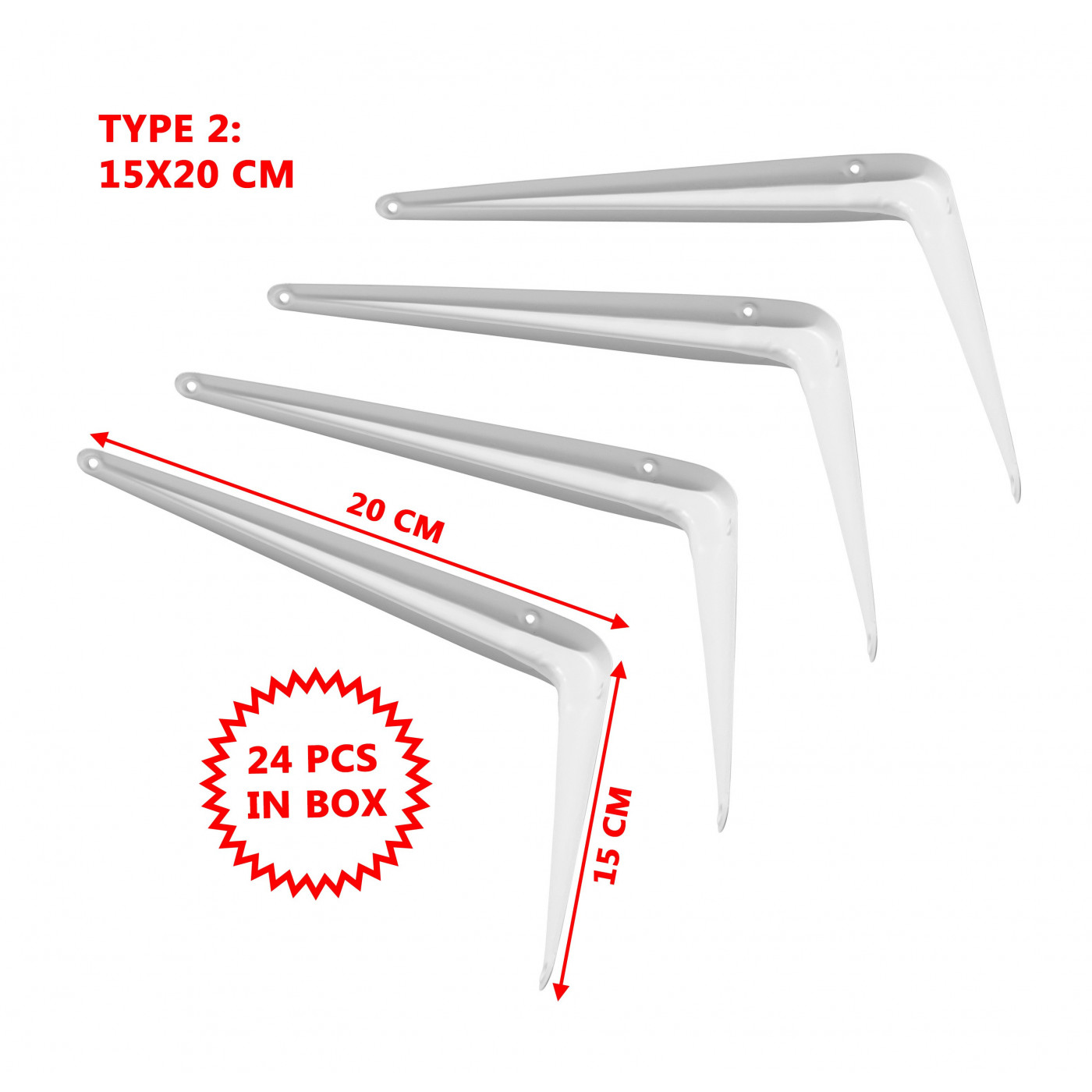 Set of 24 metal shelf supports (type 2, 15x20 cm, white) - Wood, Tools ...