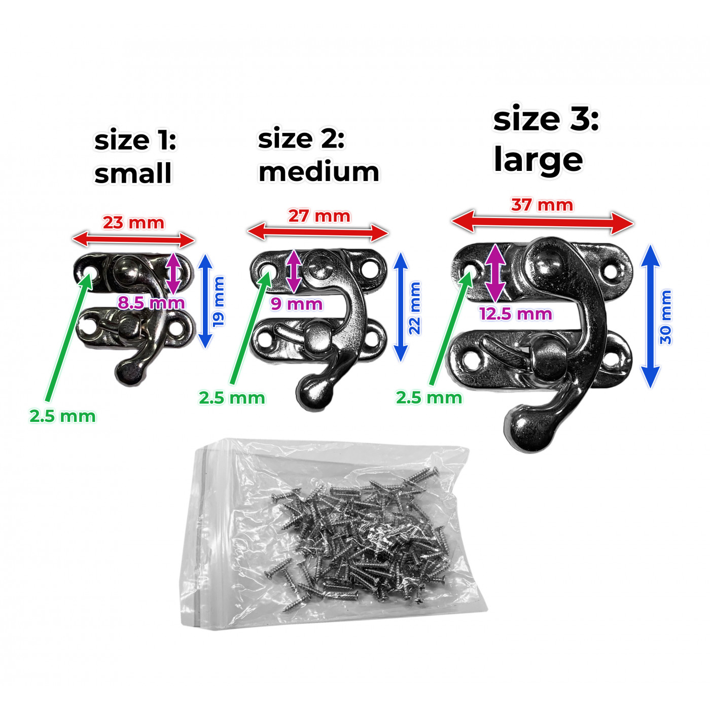 Set of 30 metal box locks (size 3, black) - Wood, Tools & Deco