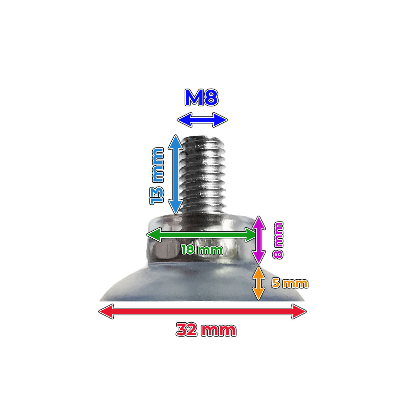 Sæt med 40 gummi sugekopper (32 mm, med M8 stang) - Wood, Tools & Deco
