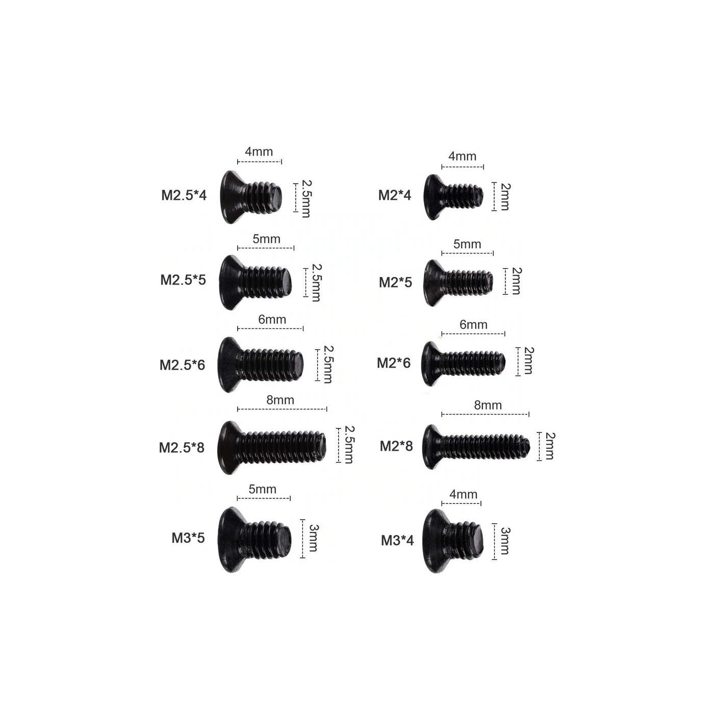 Set di 1000 piccoli bulloni neri (M2, M2,5 e M3, lunghezza 4-8 mm ...