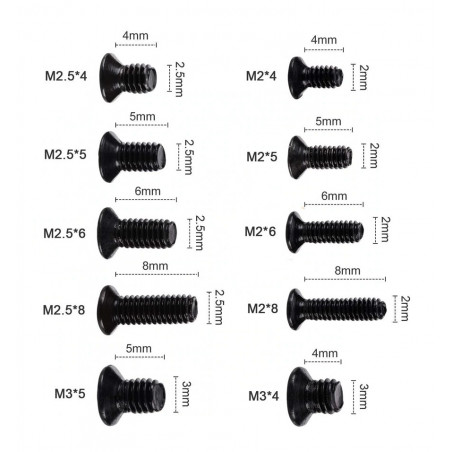 Set of 1000 small black bolts (M2, M2.5 and M3, 4-8 mm length) - Wood ...