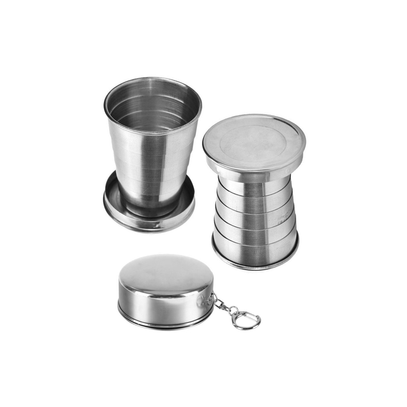 Set of 5 foldable stainless steel cups with fixed coaster (75 ml ...