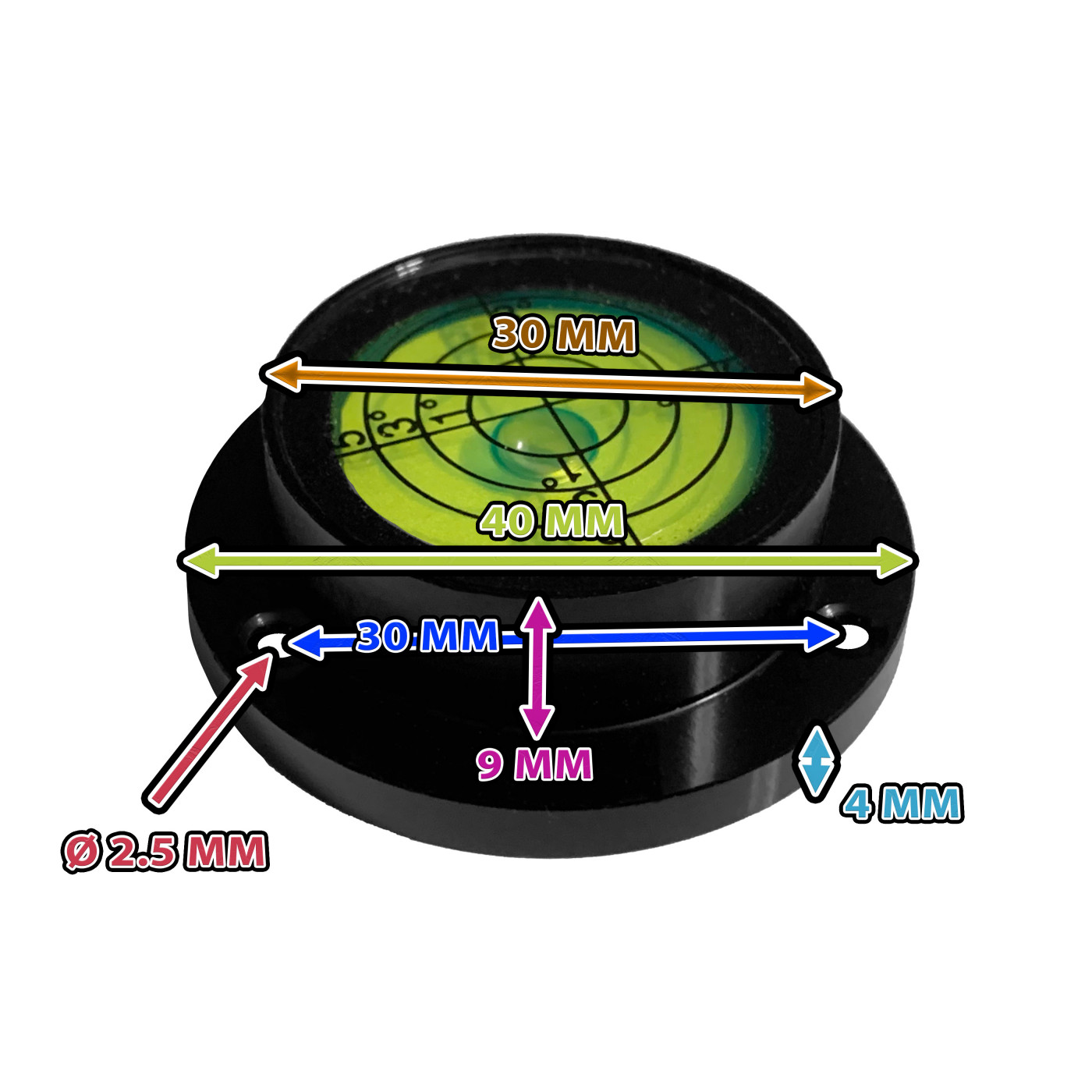Niveau à bulle rond avec boîtier en aluminium (40x30x13 mm, noir ...