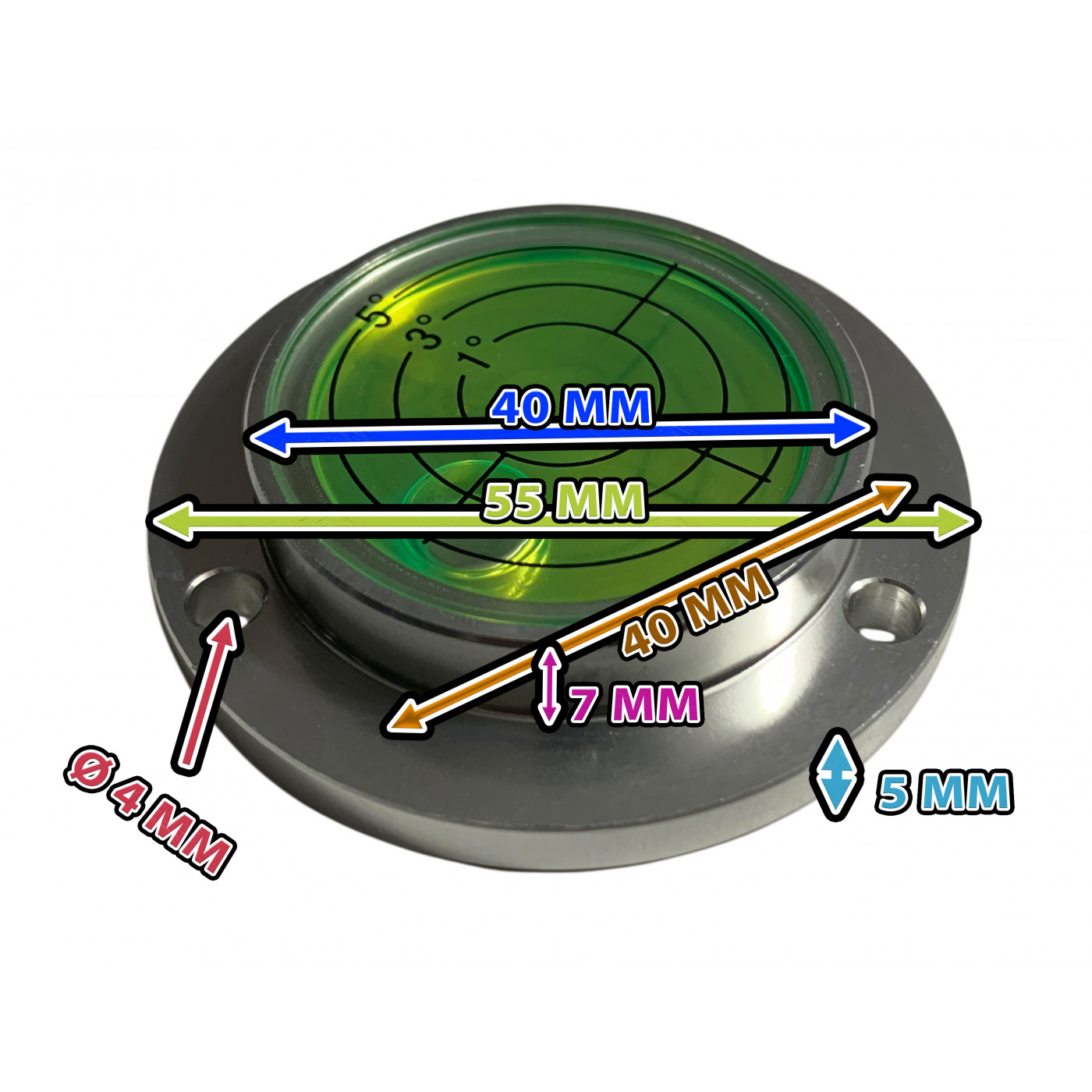 Niveau à bulle rond avec boîtier en aluminium (55x40x12 mm, argent ...