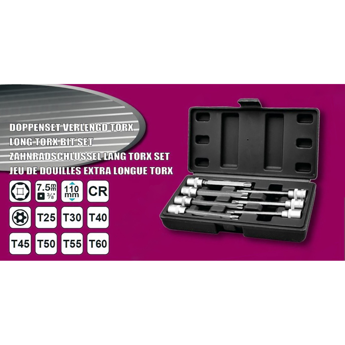 Torx 3/8 inch socket set (extended, 7 pieces) in plastic box - Wood ...